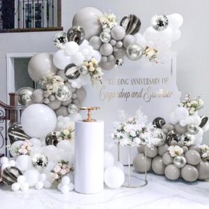 Silver White and Grey Balloon Arch Kit - 107Pcs Metallic Silver Latex Balloons Garland with 4D Silver Mylar Balloons - Ideal for Wedding Bridal Shower Engagement Birthday Party Decorations Supplies