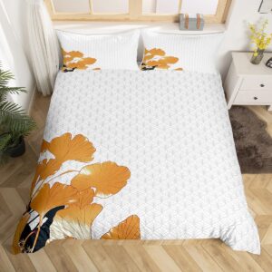 ginkgo leaf bedding set for girls boys golden leaf pattern comforter cover tropical leaves duvet cover room decor ginkgo leaves bedspread cover full size bedding collection 3pcs (no comforter)