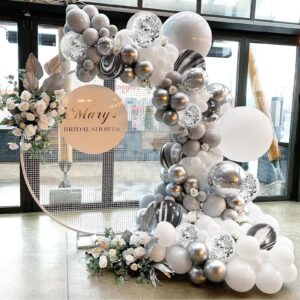 silver white and grey balloon arch kit - 107pcs metallic silver latex balloons garland with 4d silver mylar balloons - ideal for wedding bridal shower engagement birthday party decorations supplies