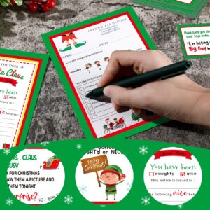 52 Pcs Elf Notes and 2 Elves Notice Naughty or Nice Behavior Checklist Stationary Paper 3 Elf Bonus Letter and Elf Reports Set Elf Christmas Note Cards for Christmas Student Kid Preschool (Classic)