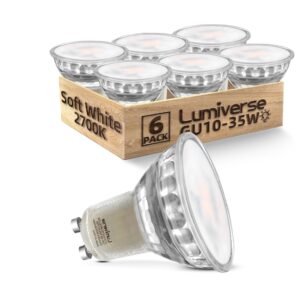 lumiverse gu10 led bulb, non-dimmable 4w (50w equivalent) 100 degree flood beam 2700k soft white, halogen replacement for kitchen, range hood, living room, bedroom, 6 pack