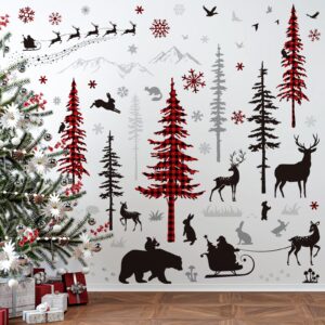 whaline christmas wall stickers roll red black plaid xmas tree wall floor decor forests animals prints waterproof art wallpaper winter scenes double side window decals for xmas diy home party decor