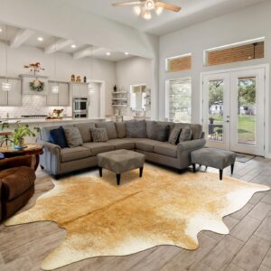 rtizon faux cowhide rug for living room, 6.2 x 7 feet khaki, cow print skins rug for bedroom,premium faux fur animal cow hide rugs carpet for western decor