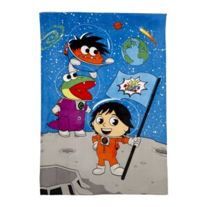 ryan's world kids red titan plush twin/full blanket, 62" x 90", blue, moon walk