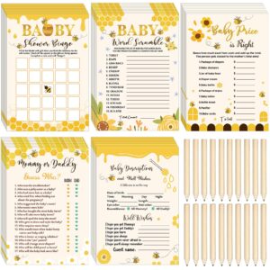 roowest 145 pcs bee baby shower games gender neutral set includes 125 pcs 5 kinds party games 20 pcs pencils for honeycomb bee baby shower party decorations favors gender reveal party supplies