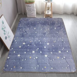 gefosin luminous area rug glow in the dark for bedroom living room, unique soft washable modern indoor rugs for children dorm home decor, blue galaxy 2x4 feet