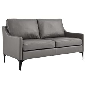 modway corland modern style leather and metal loveseat in gray