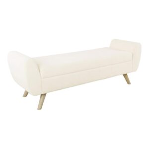 homepop modern storage bench with wood legs home décor|bench with storage for living room & bedroom - sherpa cream