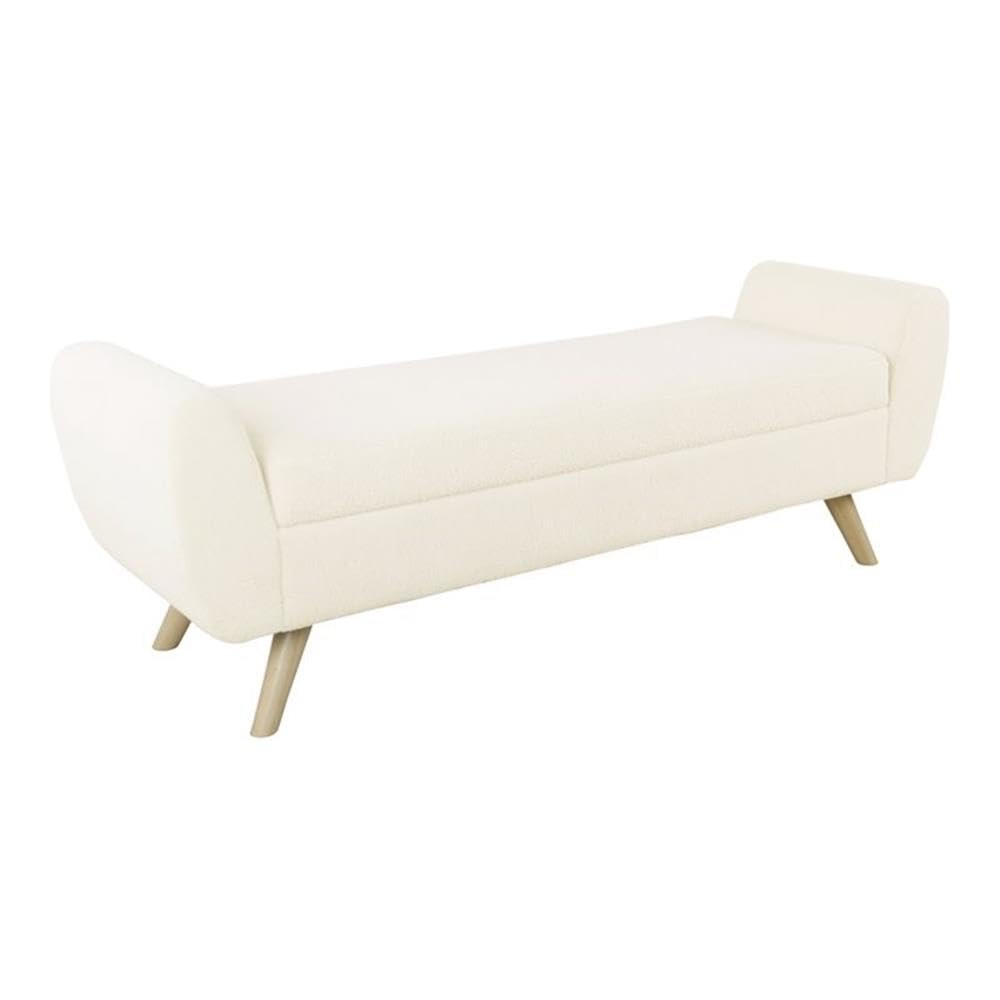 HomePop Modern Storage Bench with Wood Legs Home Décor|Bench with Storage for Living Room & Bedroom - Sherpa Cream