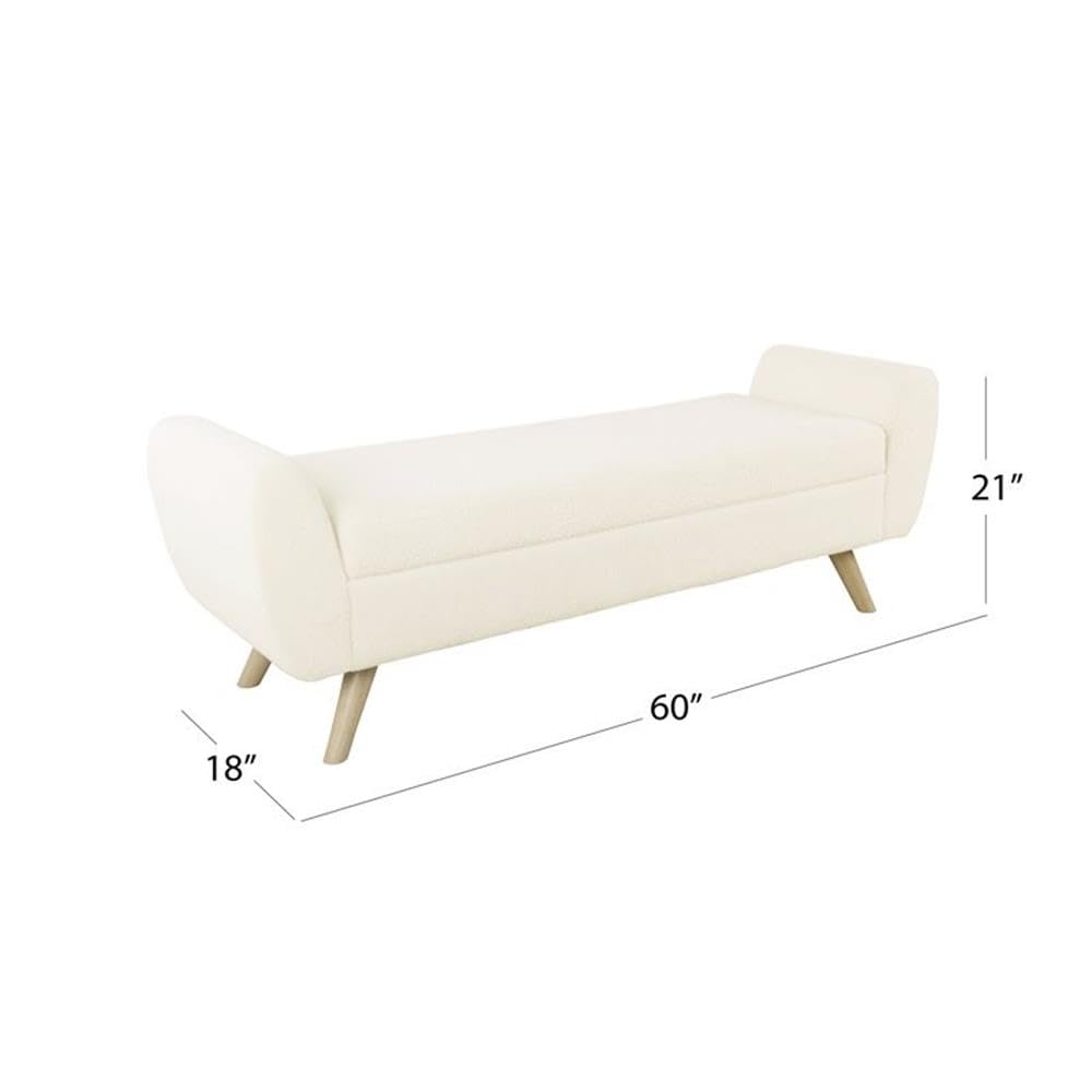 HomePop Modern Storage Bench with Wood Legs Home Décor|Bench with Storage for Living Room & Bedroom - Sherpa Cream