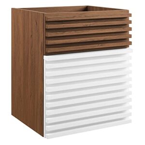 modway render 17" mdf wood wall-mount bathroom vanity cabinet in white/walnut