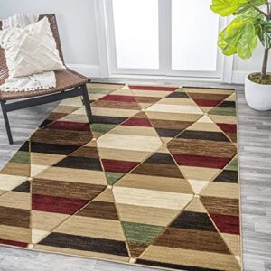 jonathan y unq101b-8 kehoe retro diamonds geometric indoor area -rug, modern, contemporary, transitional easy -cleaning,bedroom,kitchen,living room,non shedding, red/brown/cream, 8 x 10