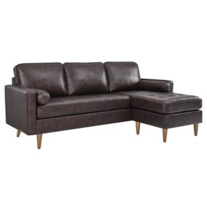 modway valour 78" modern style leather apartment sectional sofa in brown