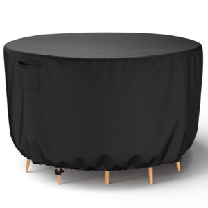 mrrihand round patio furniture cover, waterproof heavy duty 600d outdoor table covers anti-fading cover for outdoor furniture set, 110"diax28"h, black