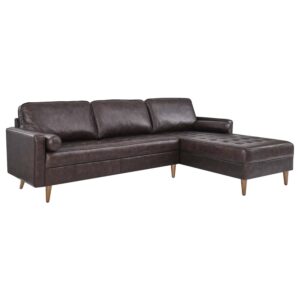 modway valour 98" modern style leather sectional sofa in brown