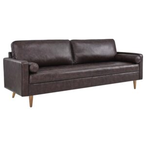 modway valour 88" modern style leather and dense foam sofa in brown finish