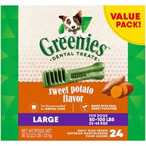 greenies large natural dog dental treats, sweet potato flavor, 36 oz. pack (24 treats)