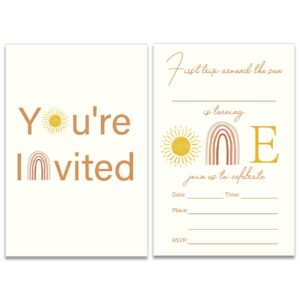 first trip around the sun first birthday party invitations with envelopes set of 20 boho sun birthday party invites fill in blank