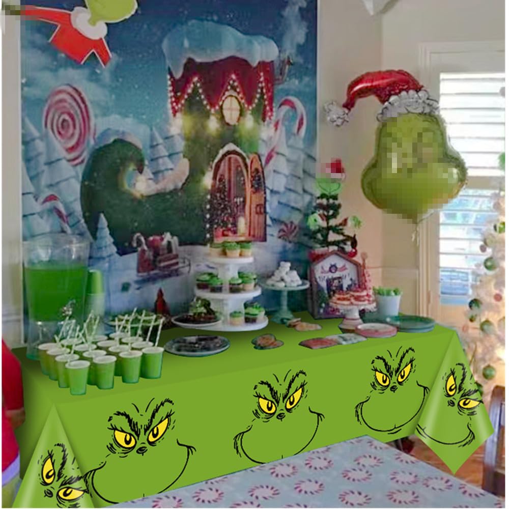 aolime 3 PCS Christmas Tablecloth Merry Christmas Tablecloth Green Tablecover for Christmas Party Christmas Table Decorations Christmas Party Decor Home Decor