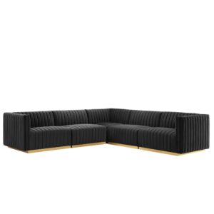 modway conjure 5-piece velvet and stainless steel sectional in gold/black