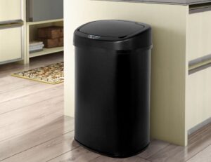 yiqiedey automatic trash can touchless stainless steel trash can 13 gallons large size mute kitchen trash can with odor control system suitable for kitchen, bathroom, room, office (black)