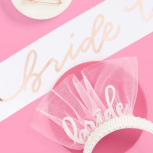 xo, Fetti Bachelorette Party Sash + Bride Headband - White + Rose Gold | Bachelorette Party Decorations Kit - Sash for Bride | Bridal Shower Gift Supplies