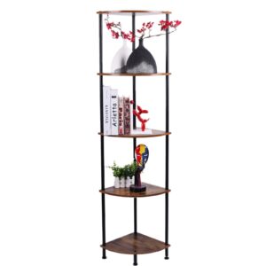 shengtian 5 tier corner shelves, multipurpose shelving, corner bookshelf plant stand, corner storage for living room, kitchen, home office