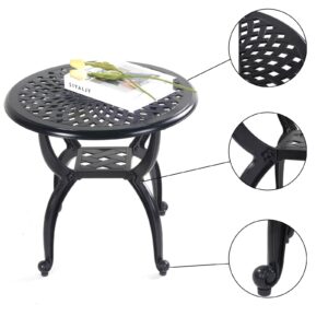 Mandolin Outdoor Patio Table,Rust -Resistant Cast Aluminum Side Table,Weather Resistant End Table，Coffee Table， Perfect for Patio, Backyard Or Garden.W 20.8" X H18.5(Aluminum Round, Black)