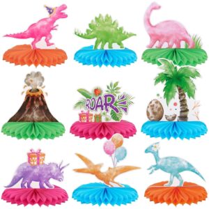 wernnsai 9 pcs watercolor dinosaur party honeycomb centerpiece - dinosaur birthday party table decorations girls kids dino birthday baby shower table toppers supplies 3d volcano centerpieces