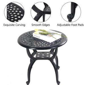 Mandolin Outdoor Patio Table,Rust -Resistant Cast Aluminum Side Table,Weather Resistant End Table，Coffee Table， Perfect for Patio, Backyard Or Garden.W 20.8" X H18.5(Aluminum Round, Black)