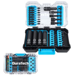 duratech 33-piece impact screwdriver bit socket set, crv/s2 screwdriving bits with quick fit tough case for screwdriving applications