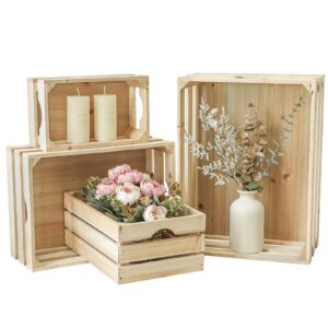 jumbo humble large wooden crates unfinished set of 4 storage crates, decorative wood storage crates for display rustic, nesting wood container boxes made from 100% wood