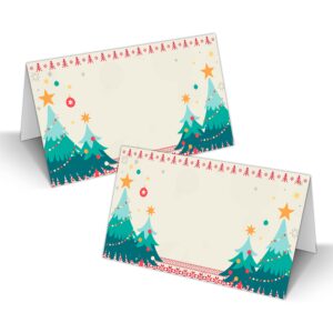 christmas table place cards, xmas blank seating place card for table, 25 pack buffet food tent labels, double design name cards, scored for easy folding, christmas party decorations(07)