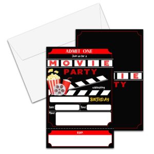 yqv movie night birthday invitations, 20-count birthday party invitations with envelopes, movie ticket style birthday party decorations and supplies-hbyqk-a15