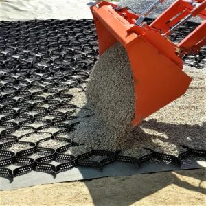 rutguard geocell 2inch tall gravel stabilizing grid panels 230sf per panel - made in usa - paver and flagstone base, patios, walkways, trails, landscaping, shed foundations - 1885lbs per sf strength