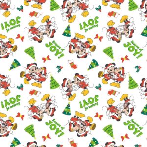 cotton mickey and minnie mouse season of joy holidays christmas trees kids disney white cotton fabric print by the yard (1902-6210)