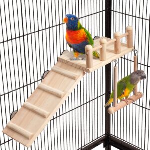 frgkbtm bird perches platform swing with climbing ladder, parakeet cage accessories wooden playing gyms exercise sturdy for small birds