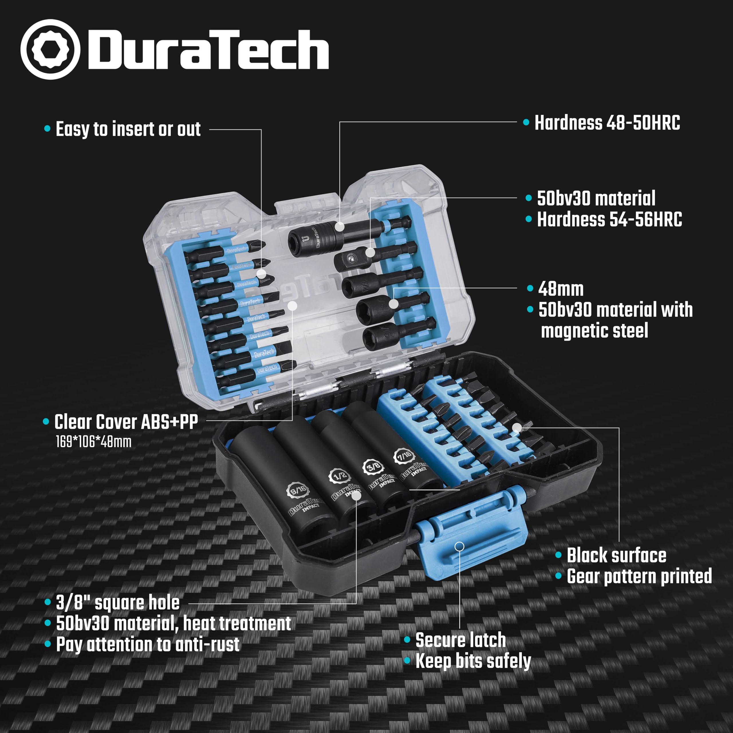 DURATECH 33-Piece Impact Screwdriver Bit Socket Set, CRV/S2 Screwdriving Bits with Quick Fit Tough Case for Screwdriving Applications