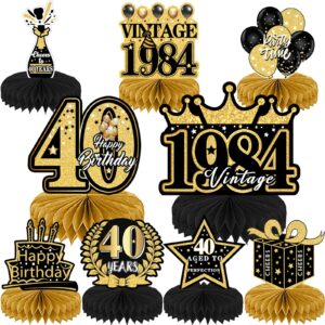 refavor 9pcs 40th birthday party decorations - 40th birthday decorations for men women black gold party supplies decorations table honeycomb centerpieces over the hill aged to perfection decor