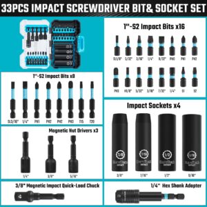 DURATECH 33-Piece Impact Screwdriver Bit Socket Set, CRV/S2 Screwdriving Bits with Quick Fit Tough Case for Screwdriving Applications