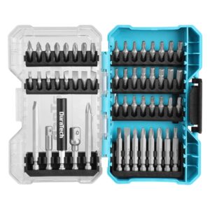 duratech 53-piece screwdriving bit set with tough case, s2 steel screwdriving set with 3" magnetic drive guide, 1", 2" & 3" long screwdriver bit assorted set for drill drivers