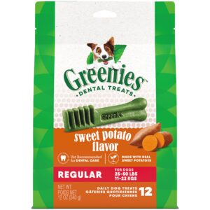 greenies regular natural dog dental treats, sweet potato flavor, 12 oz. pack (12 treats)