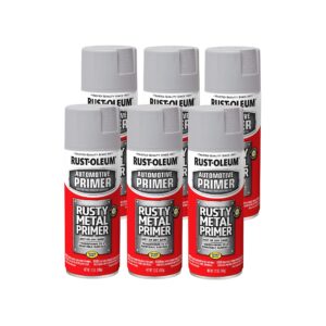 rust-oleum 249331-6pk automotive rusty metal primer spray paint, 12 oz, light gray, 6 pack