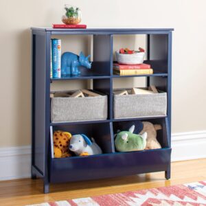 martha stewart kids' jr. toy storage organizer with bins - navy: wooden multi-purpose bookcases and toy storage organizer; homeschool and classroom furniture