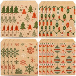 whaline 120 pack christmas kraft treat bags xmas tree snowflake bulb light prints goodies snack gift bags red green candy buffet paper bags for christmas holiday party favor supplies, 4 designs