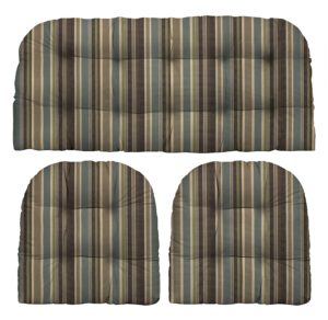 rsh decor: sunbrella 3-piece wicker tufted cushion set | large size | made with sunbrella performance fabric | outdoor loveseat & u-shaped seat cushions | brannon whisper