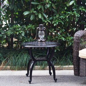 Mandolin Outdoor Patio Table,Rust -Resistant Cast Aluminum Side Table,Weather Resistant End Table，Coffee Table， Perfect for Patio, Backyard Or Garden.W 20.8" X H18.5(Aluminum Round, Black)