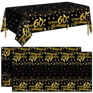 durony 2 pack 60th birthday tablecloth table cover plastic black gold happy tablecloth waterproof rectangular table cloth cover for indoor or outdoor parties birthday