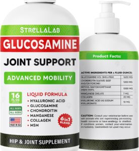 strellalab liquid glucosamine for dogs (16 oz) - all-natural hip & joint supplement for dogs, glucosamine chondroitin liquid, msm & collagen for dogs mobility, joint pain relief for small & large dogs