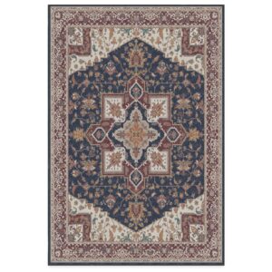 ruggable x maral heriz washable 6x9 area rug, sapphire, premium vintage rugs for living room, bedroom, kitchen, office, classroom with gripper non slip pad